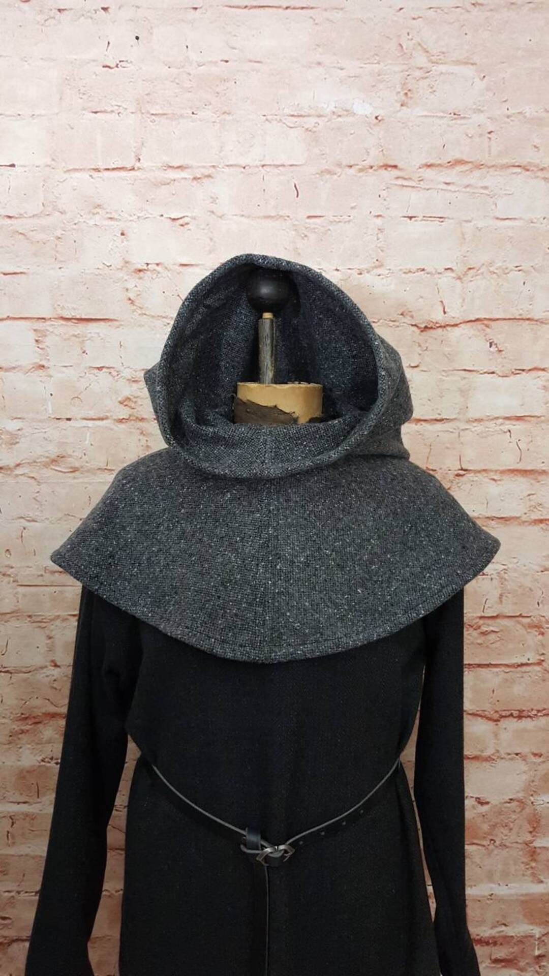 Cowl With a Short Round Hood Made of Grey-black Tweed - Etsy