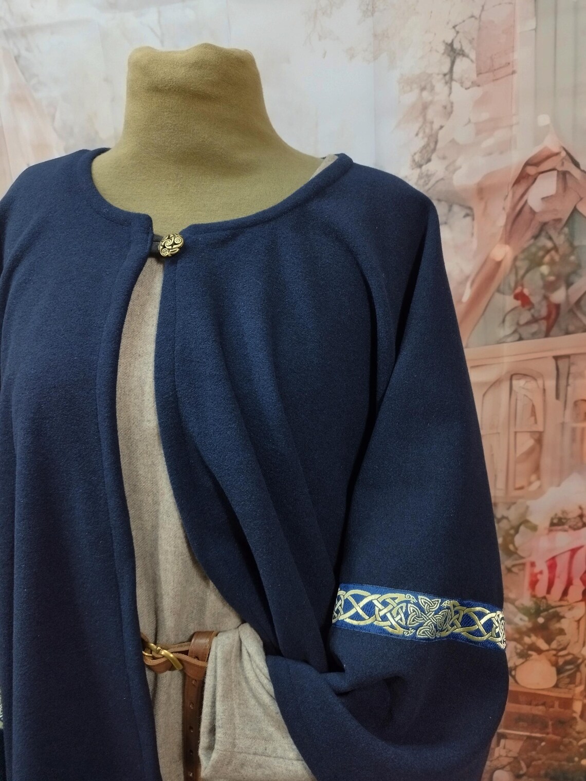 Dark Blue Cloak With Trim, No Hood, Medieval Cloak, Celtic Cloak Made ...