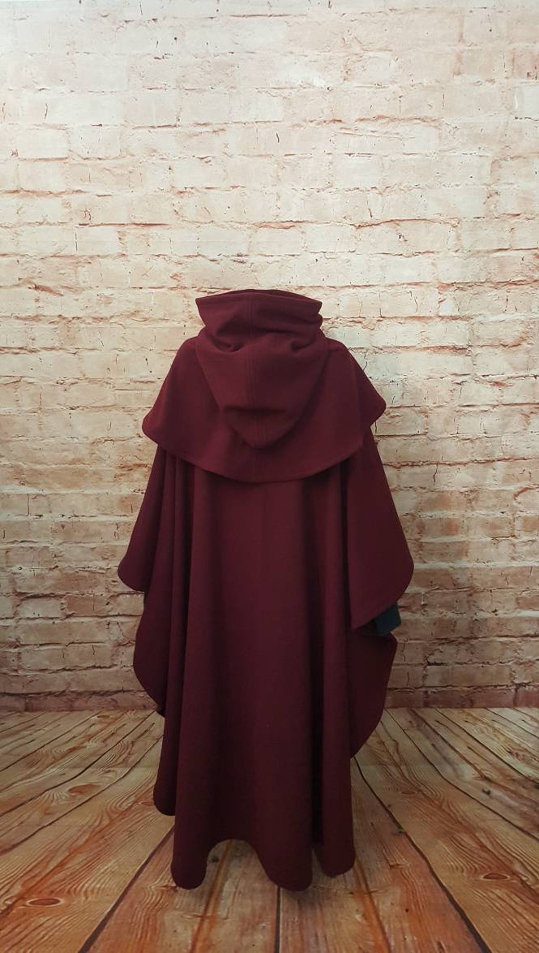 Burgundy Red Wool Cloak and Hood, Short Hood, Medieval Cloak, Viking ...
