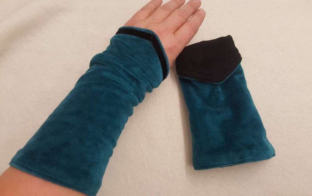 Velvet Cuffs Petrol Decorated With Velvet Ribbon, Warm Cuffs, Velvet ...