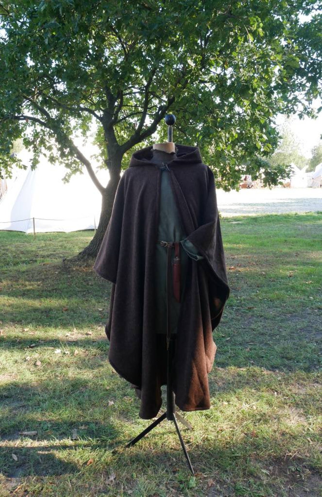 Cape Tweed Brown-black With Long Hood Medieval Cape Viking - Etsy
