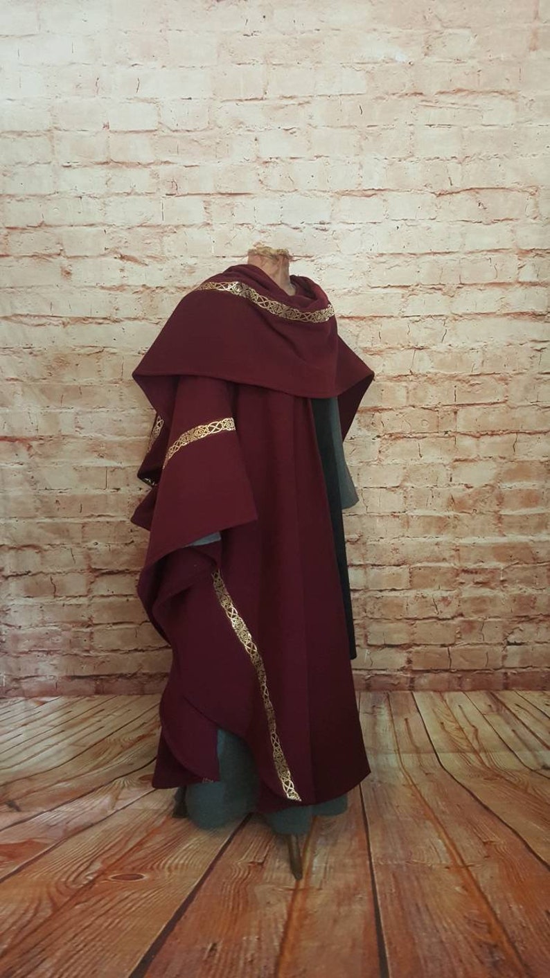 Dark Red Cloak With Trim, Without Hood, Medieval Cloak, Celtic Cloak ...