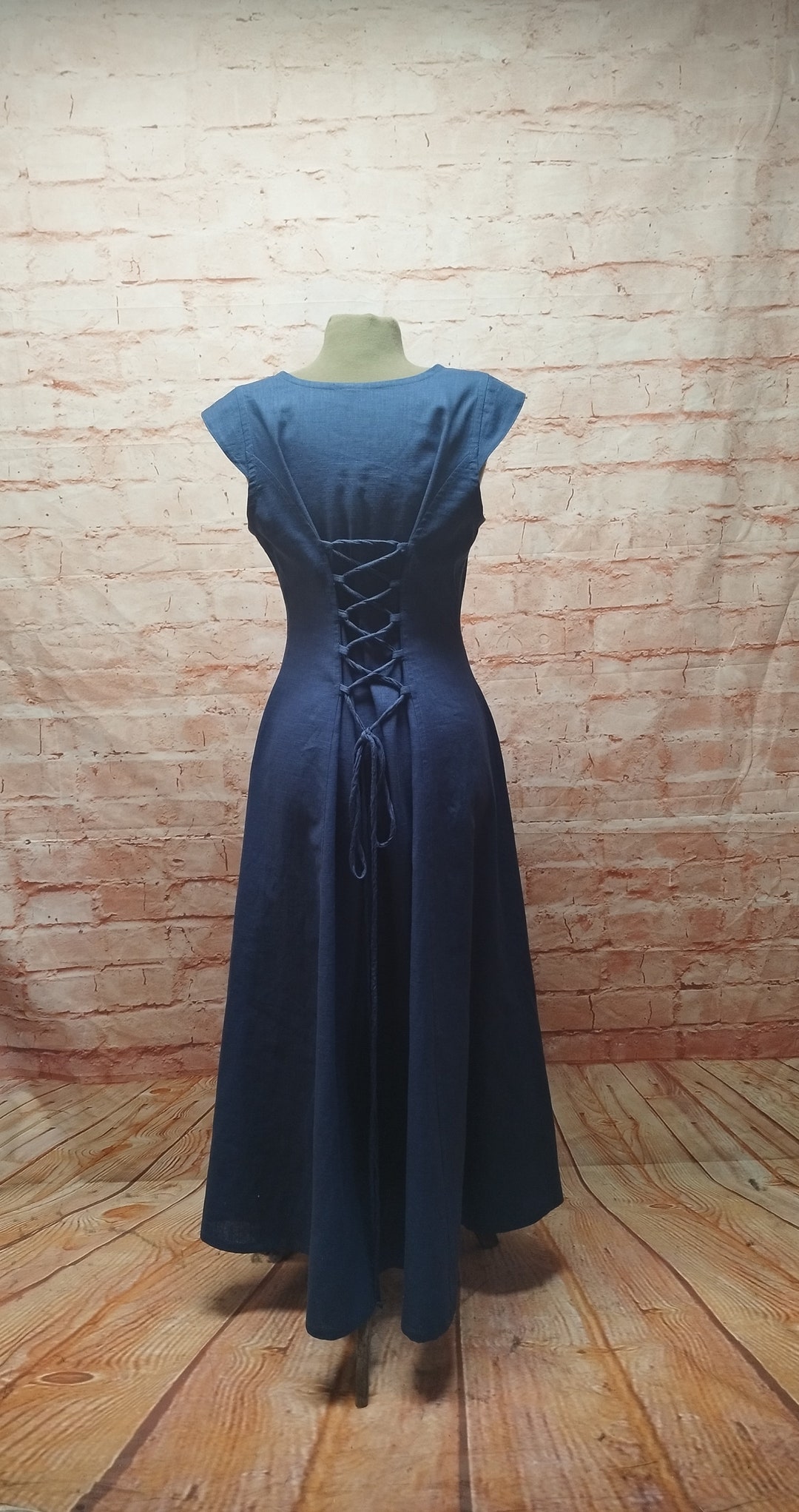 Long Linen Dress Blue, Linen Dress Summer Indigo, Medieval Dress Linen ...