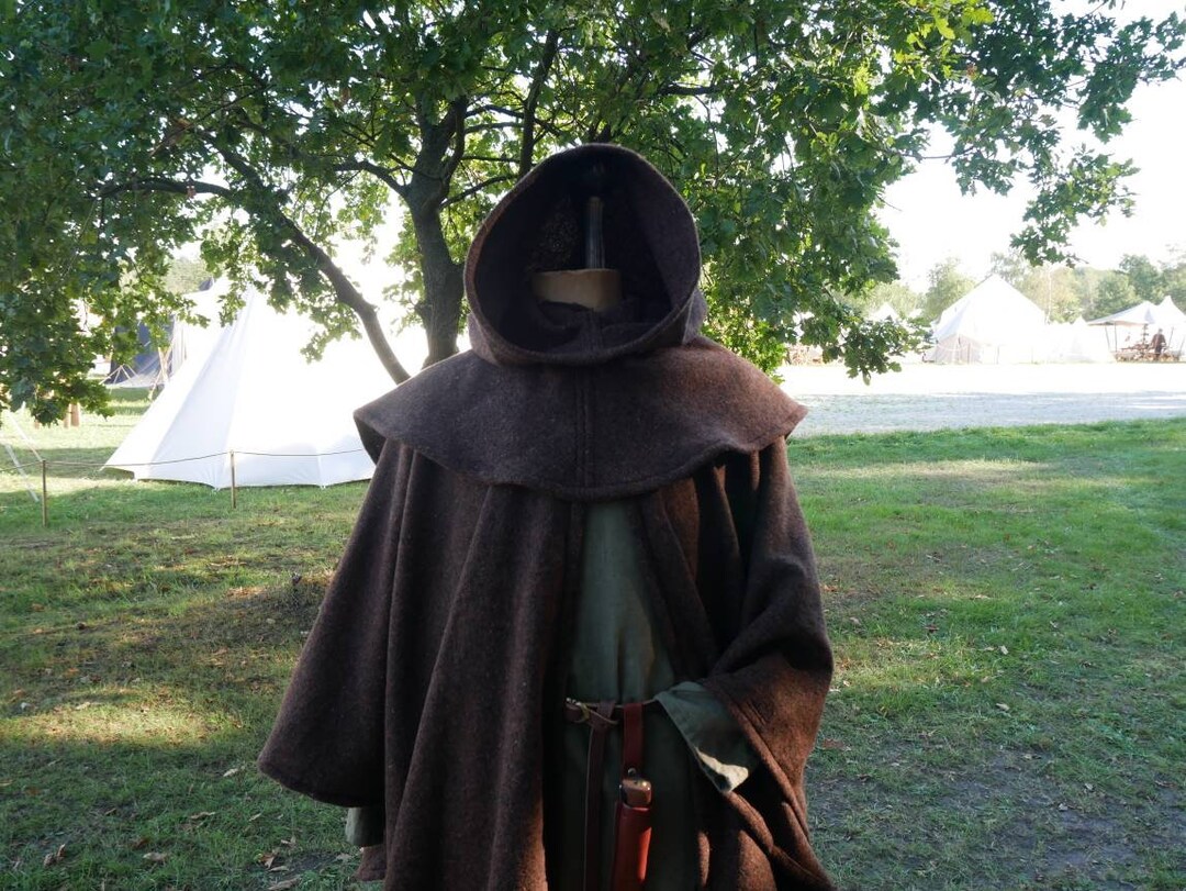 Cape and Cowl Tweed Brown-black Hood Short, Medieval Cape, Viking Cape ...