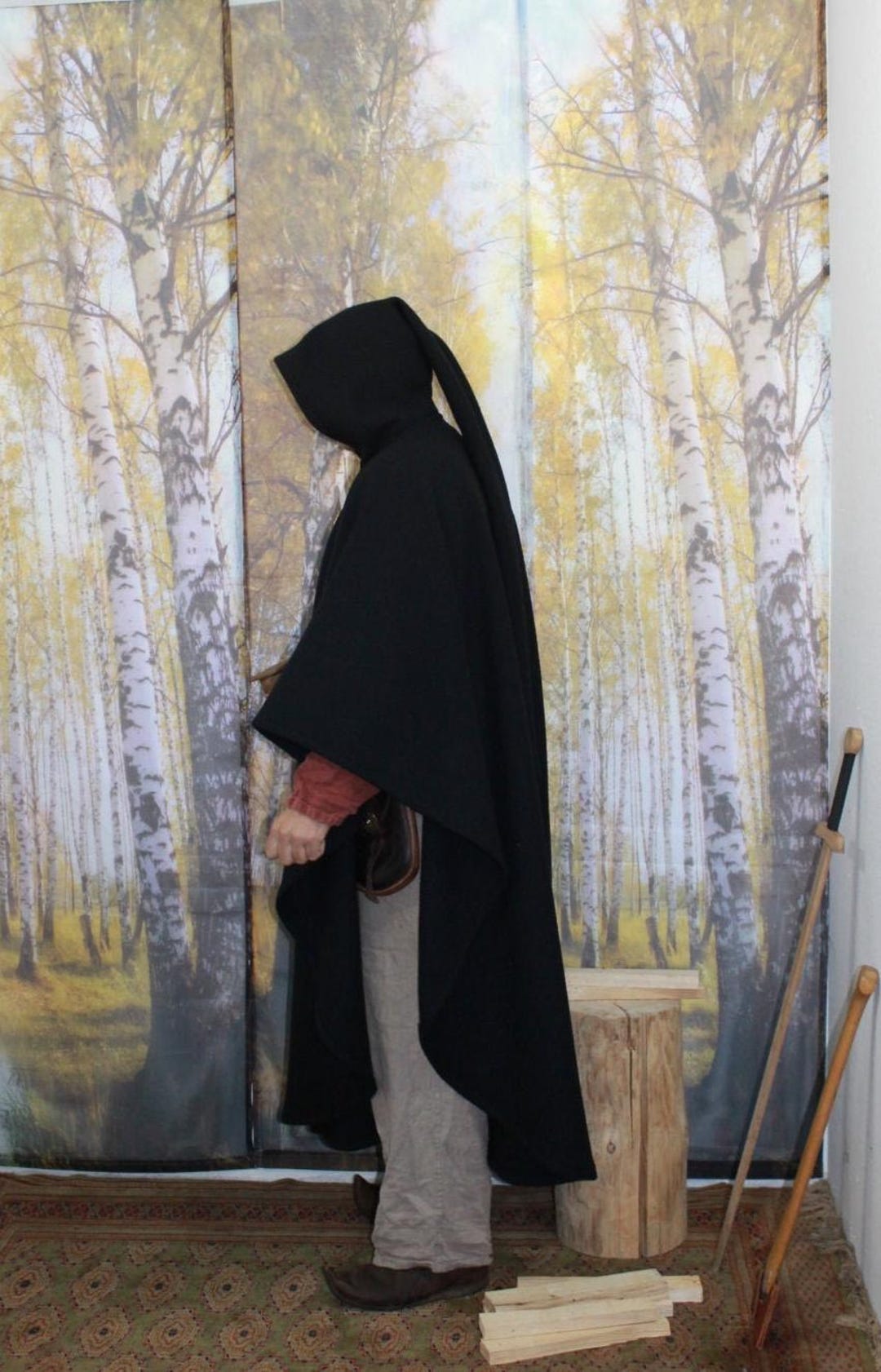 Immediately Ready for Dispatch Cloak Medieval Black, Hooded, Cape ...