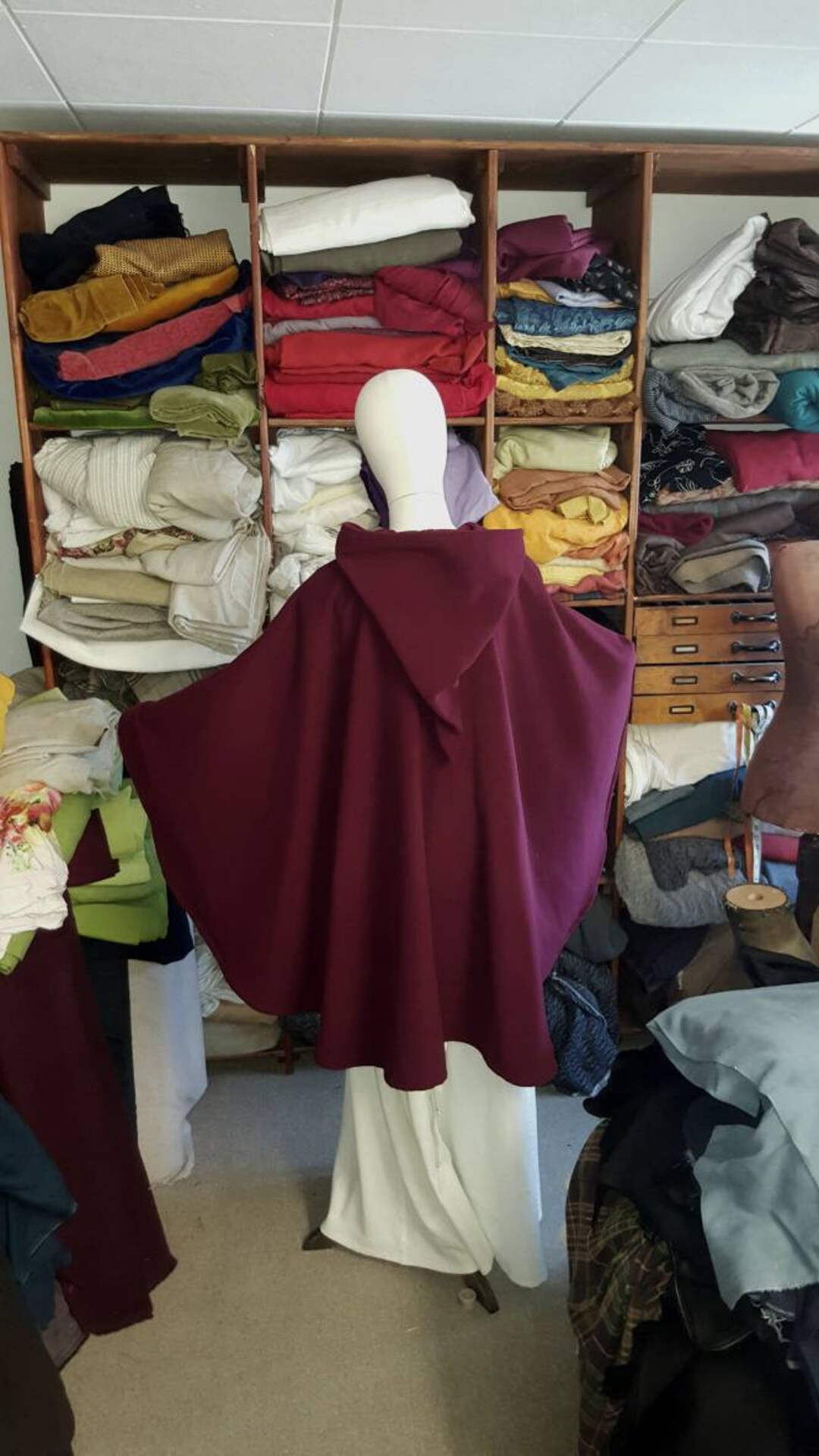 Burgundy Red Cloak With Short Pointed Hood, Medieval Cloak, Fantasy ...