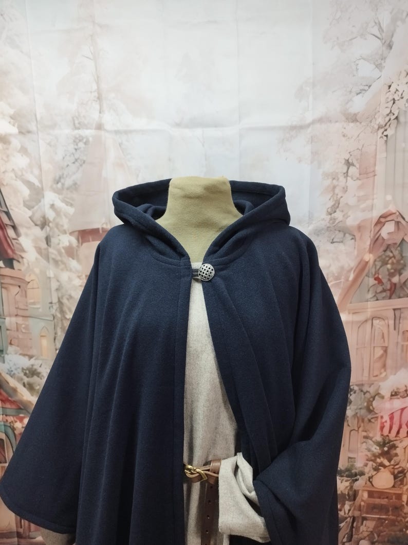 Medieval Cloak, Dark Blue, Short Round Hood, Blue Cape, Poncho, Fantasy ...