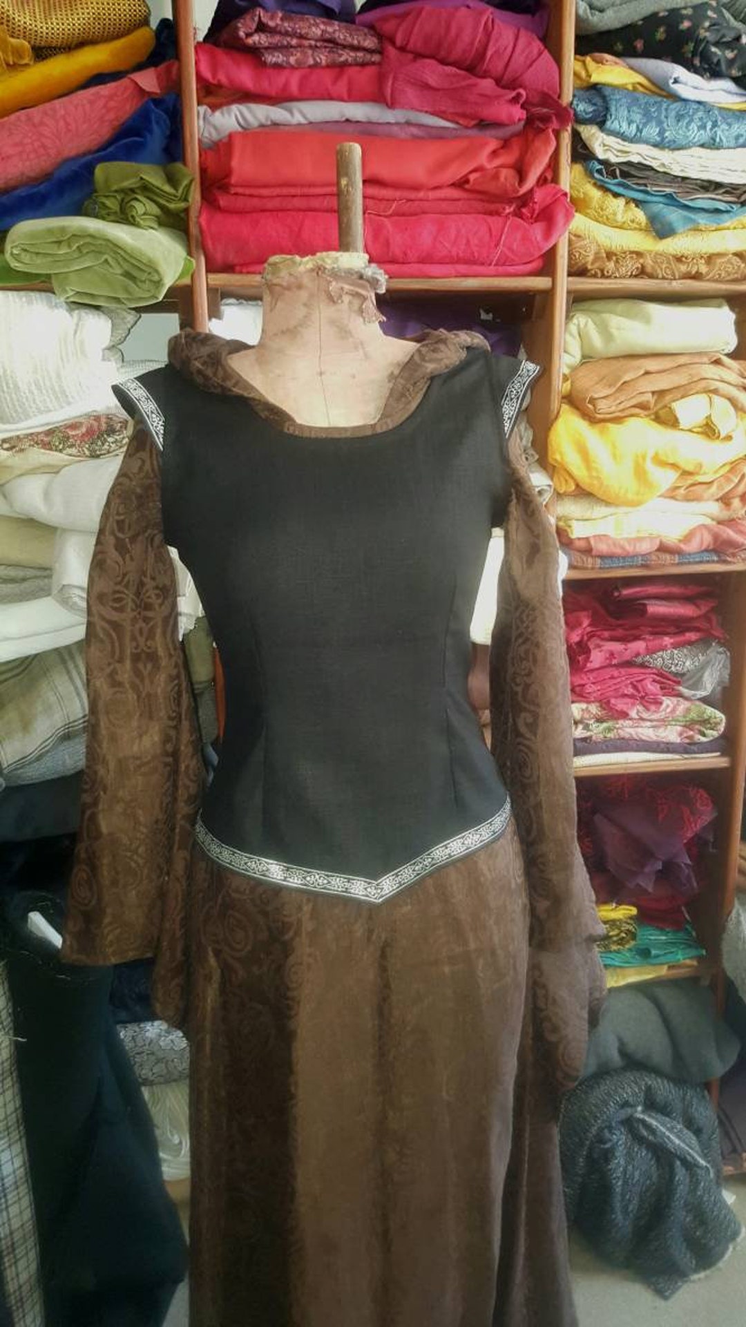 Black Linen Bodice With Black and Silver Trim, Medieval Bodice Black ...
