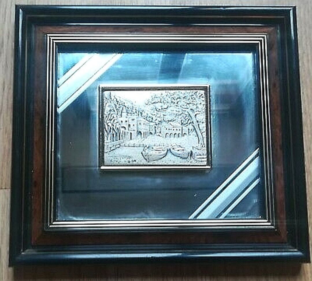 Bas-relief Picture in 800 Silver, Gold Laminated Briar Frame, Mirror ...
