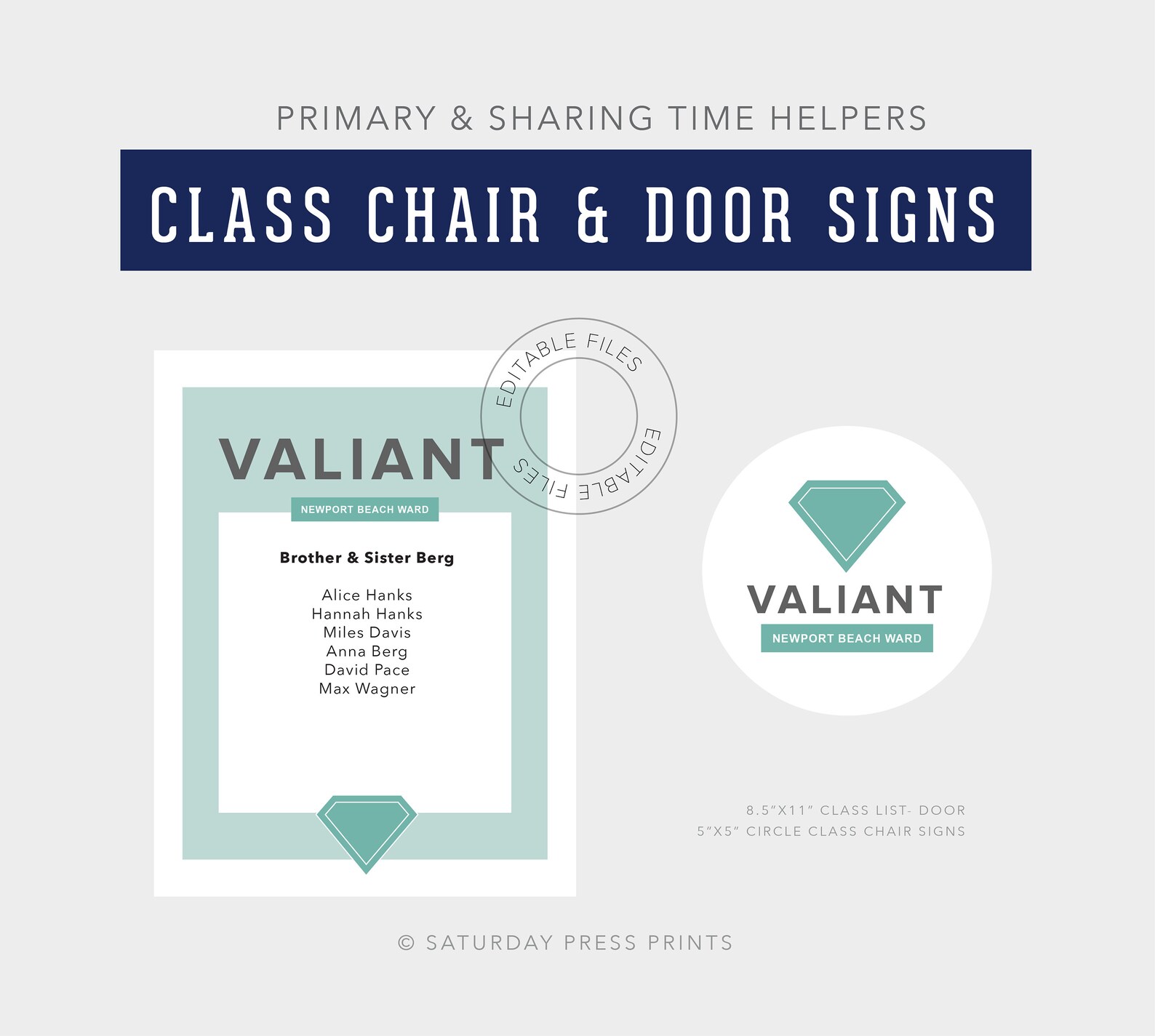 LDS Primary Class Door Signs Chair Signs Sharing Time Assignment Chair ...