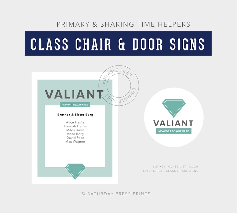 LDS Primary Class Door Signs Chair Signs Sharing Time Assignment Chair ...