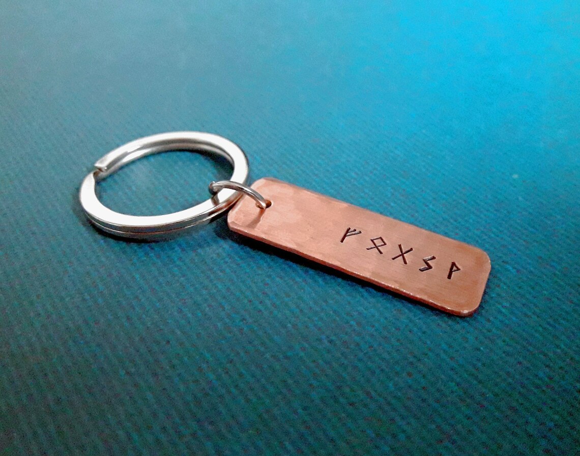 Rustic Copper Viking Runes Keychain Elder Futhark Runes Hand - Etsy