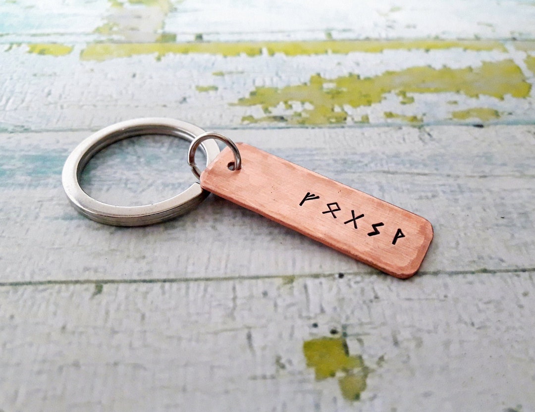 Rustic Copper Viking Runes Keychain Elder Futhark Runes Hand Stamped ...