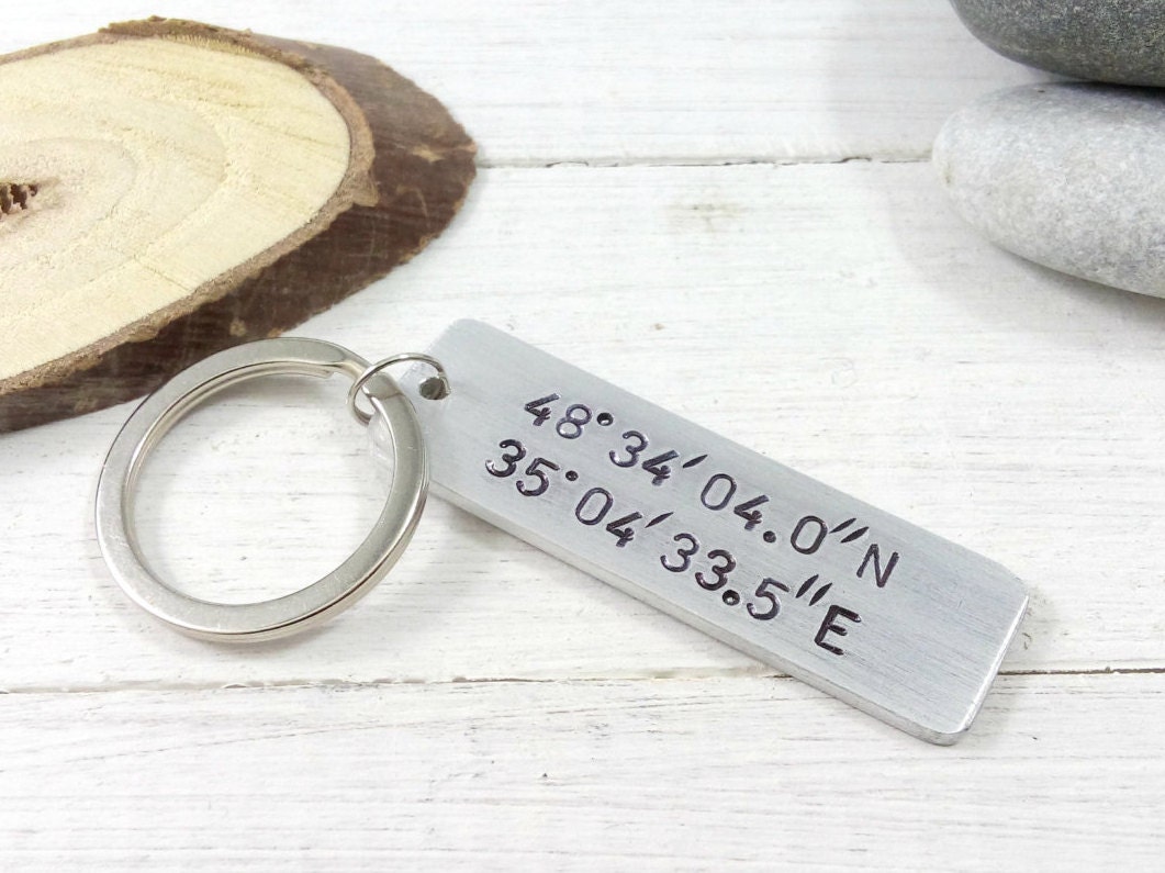 Personalized Coordinates Keychain Custom Home Latitude | Etsy