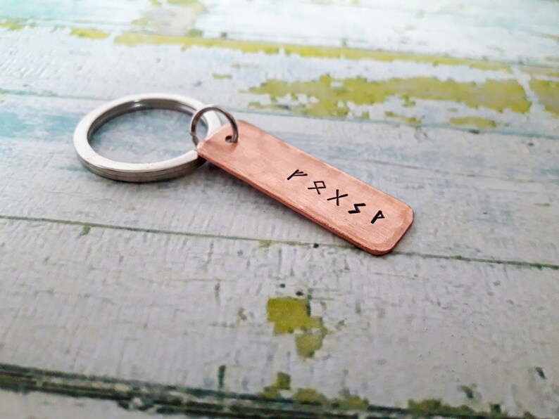 Rustic Copper Viking Runes Keychain Elder Futhark Runes Hand - Etsy