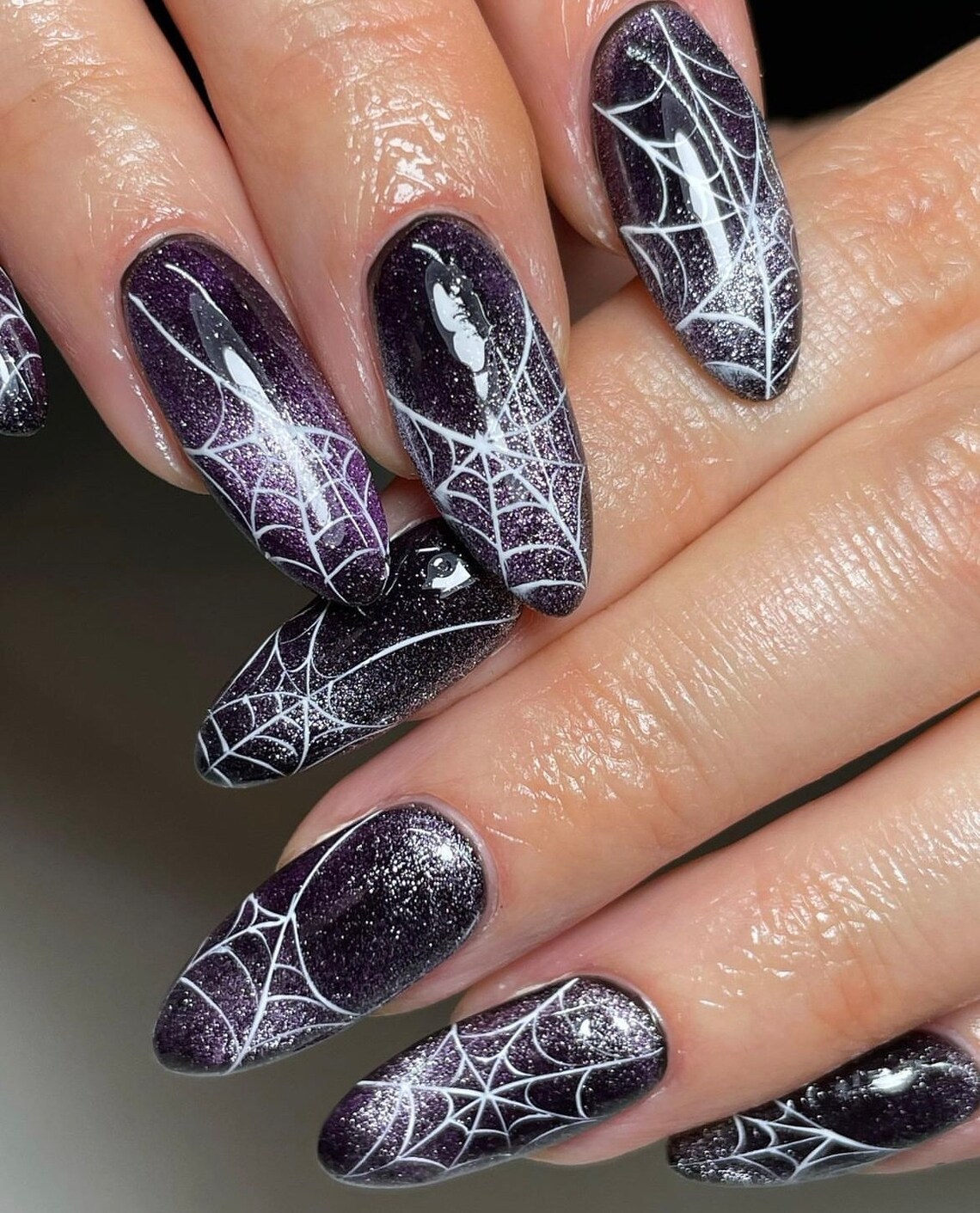Halloween Spider Web Press on Nails, Colour Shift Cat Eye Nails - Etsy