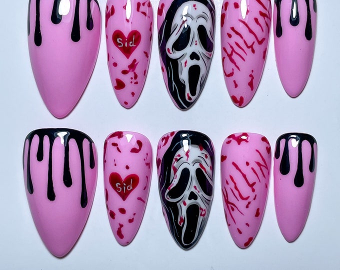 Pink Scream Ghostface Press on Nails// Valentines Day Nails, Valentines ...