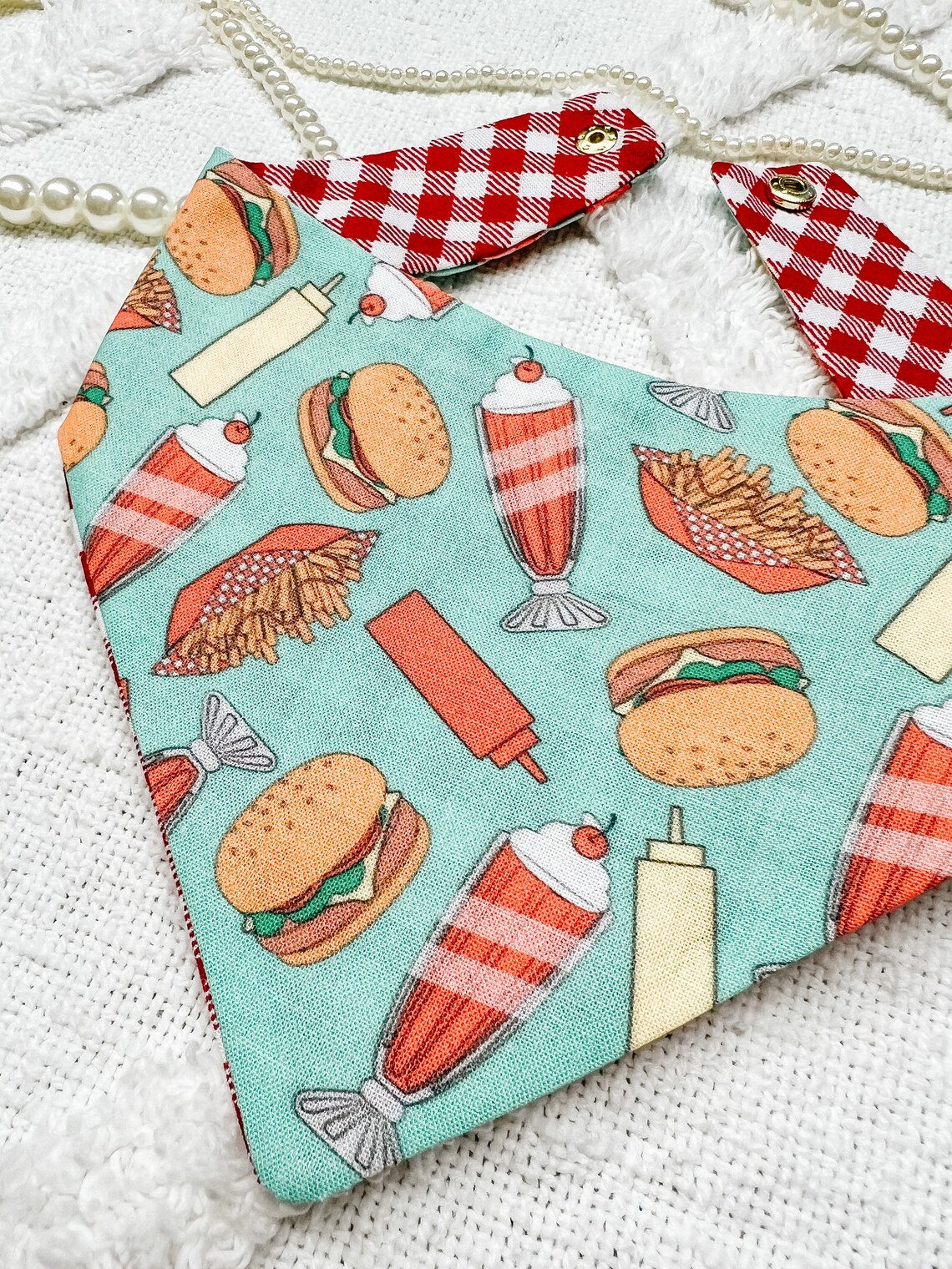 Fast Food Dog Bandana, Diner Reversible Curved Neck Snap On, Summer Pet ...