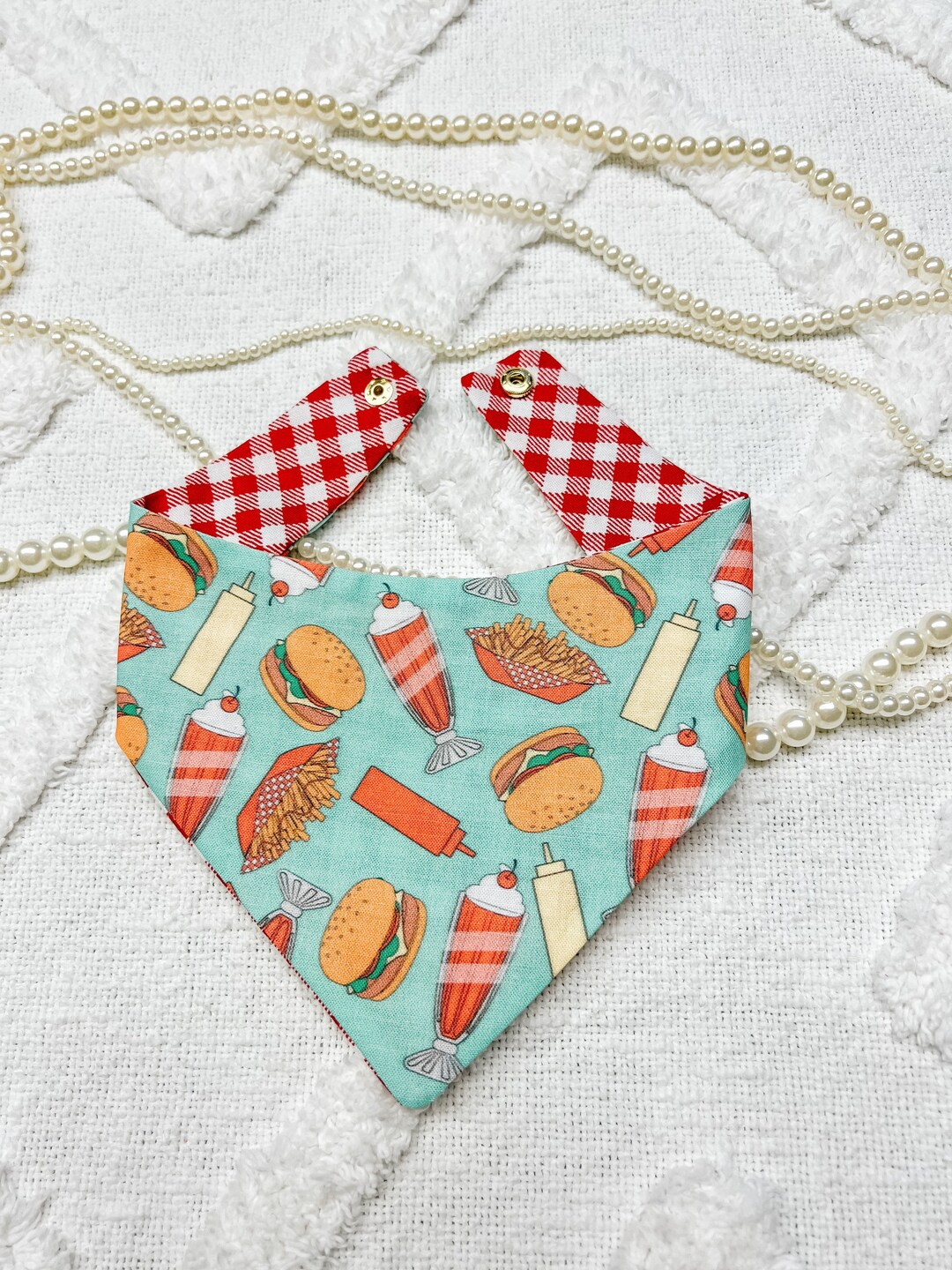Fast Food Dog Bandana, Diner Reversible Curved Neck Snap On, Summer Pet ...