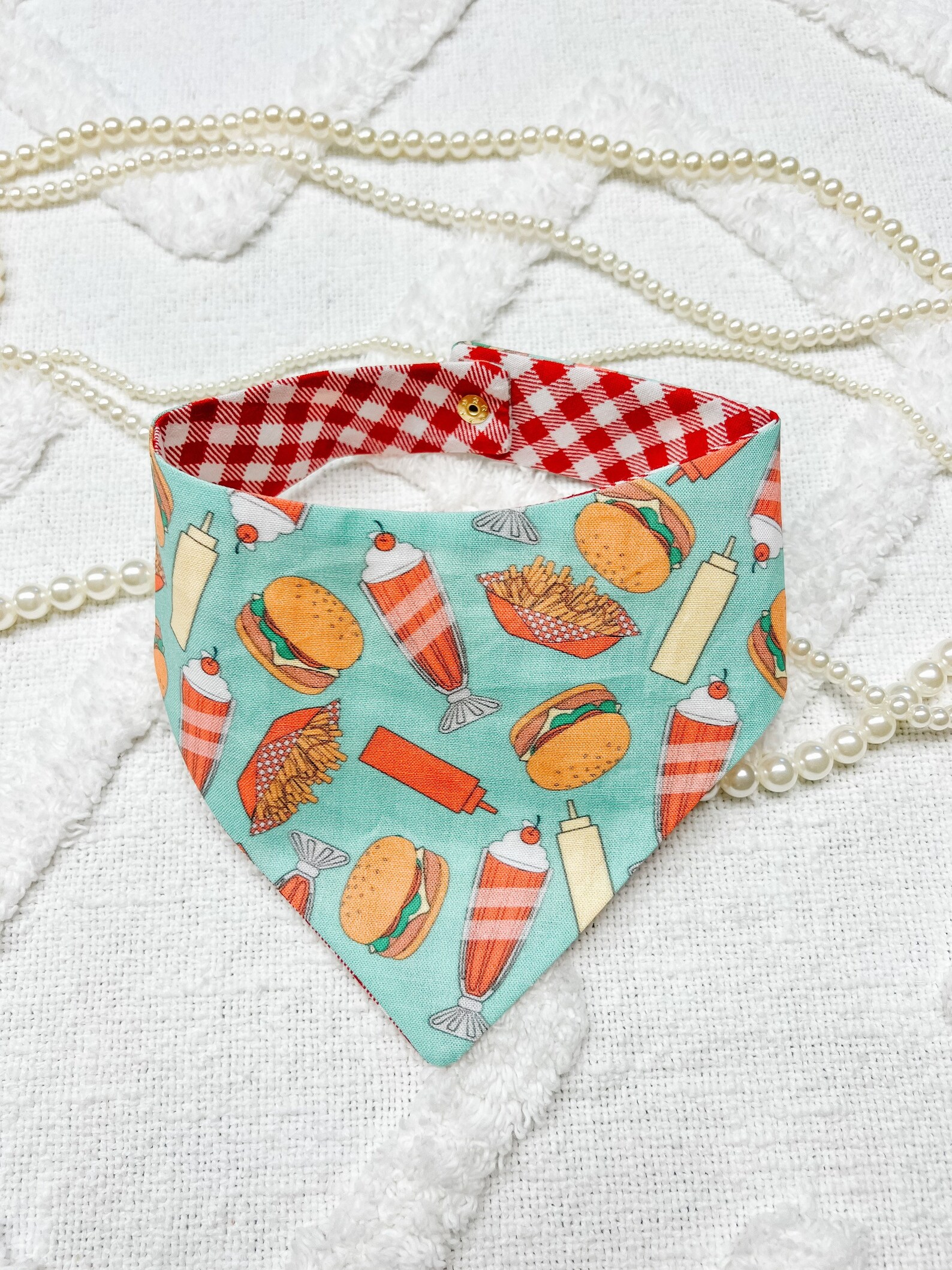 Fast Food Dog Bandana, Diner Reversible Curved Neck Snap On, Summer Pet ...