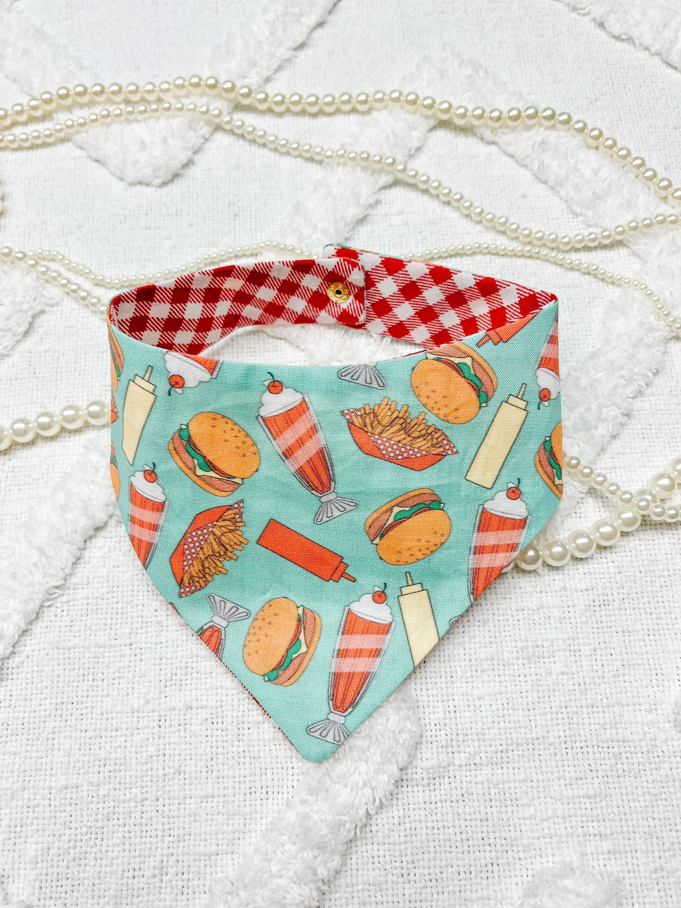 Fast Food Dog Bandana, Diner Reversible Curved Neck Snap On, Summer Pet ...