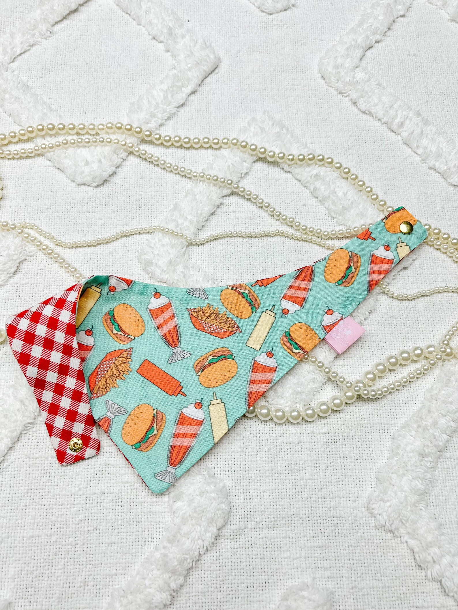 Fast Food Dog Bandana, Diner Reversible Curved Neck Snap On, Summer Pet ...