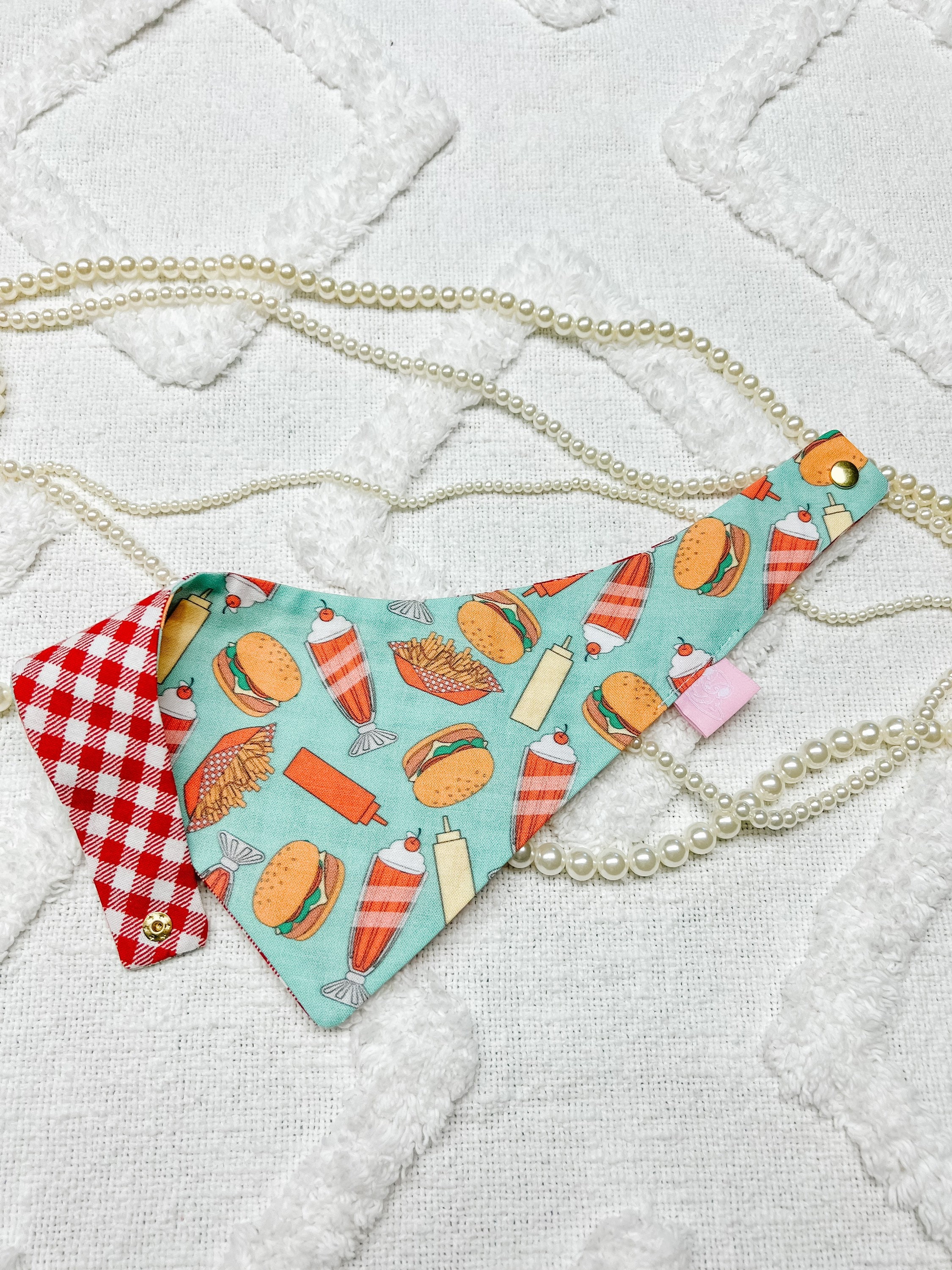 Fast Food Dog Bandana, Diner Reversible Curved Neck Snap On, Summer Pet ...