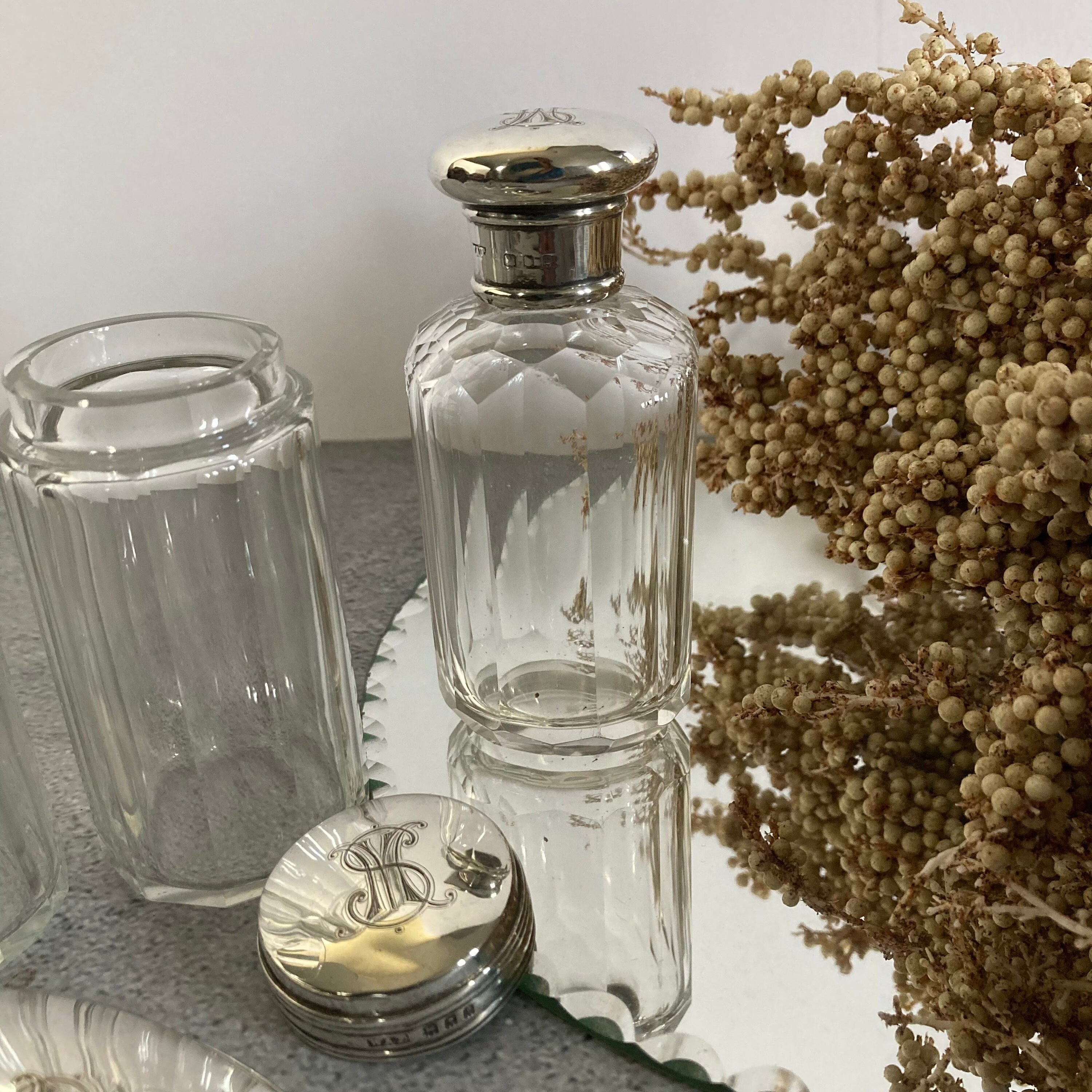 Antique Glass Vanity Jars With Sterling Silver Lids - Etsy