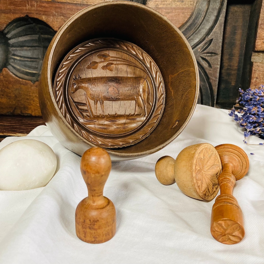 Vintage Large Treen Wooden Butter Stamp Country Farmhouse Kitchen Decor ...
