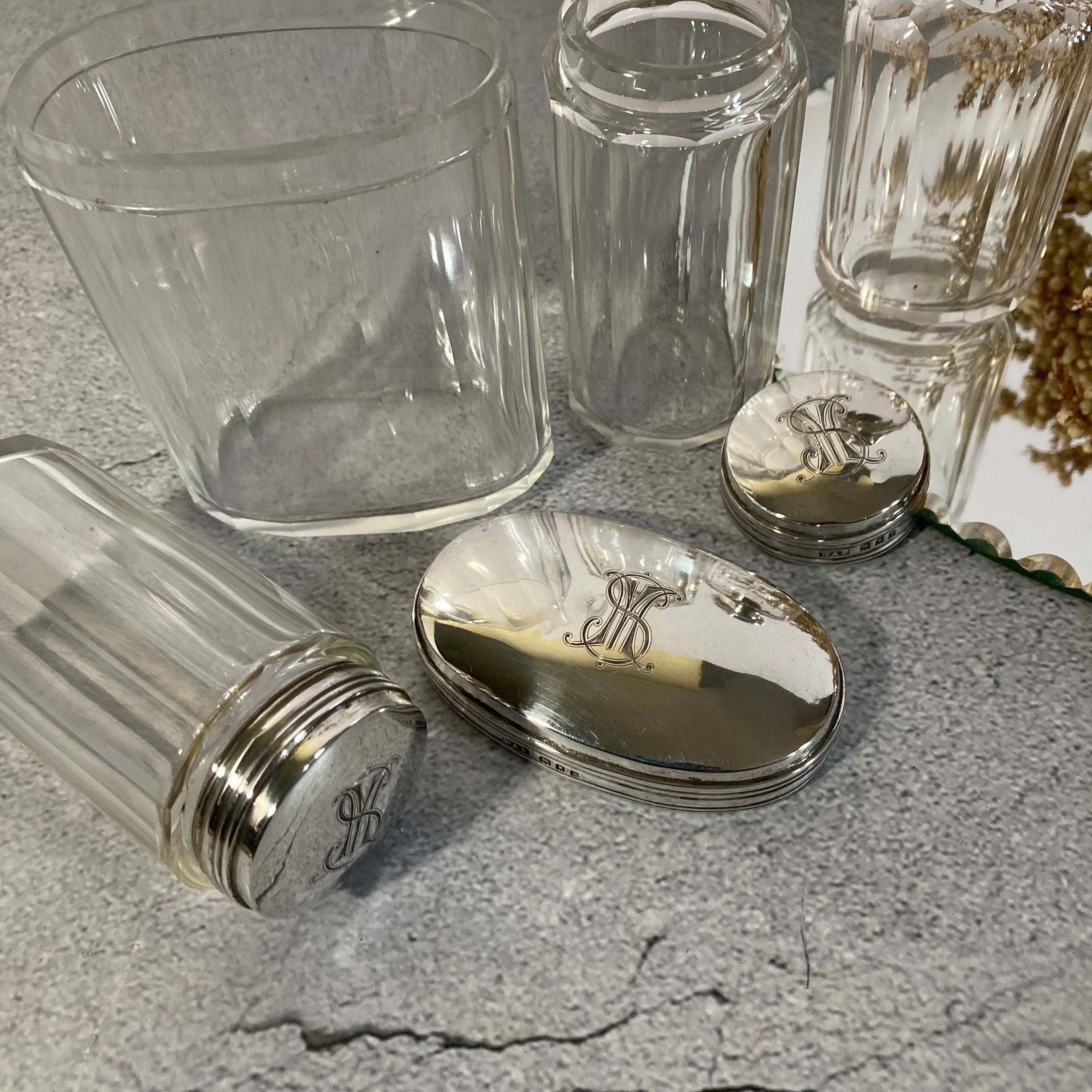 Antique Glass Vanity Jars With Sterling Silver Lids - Etsy