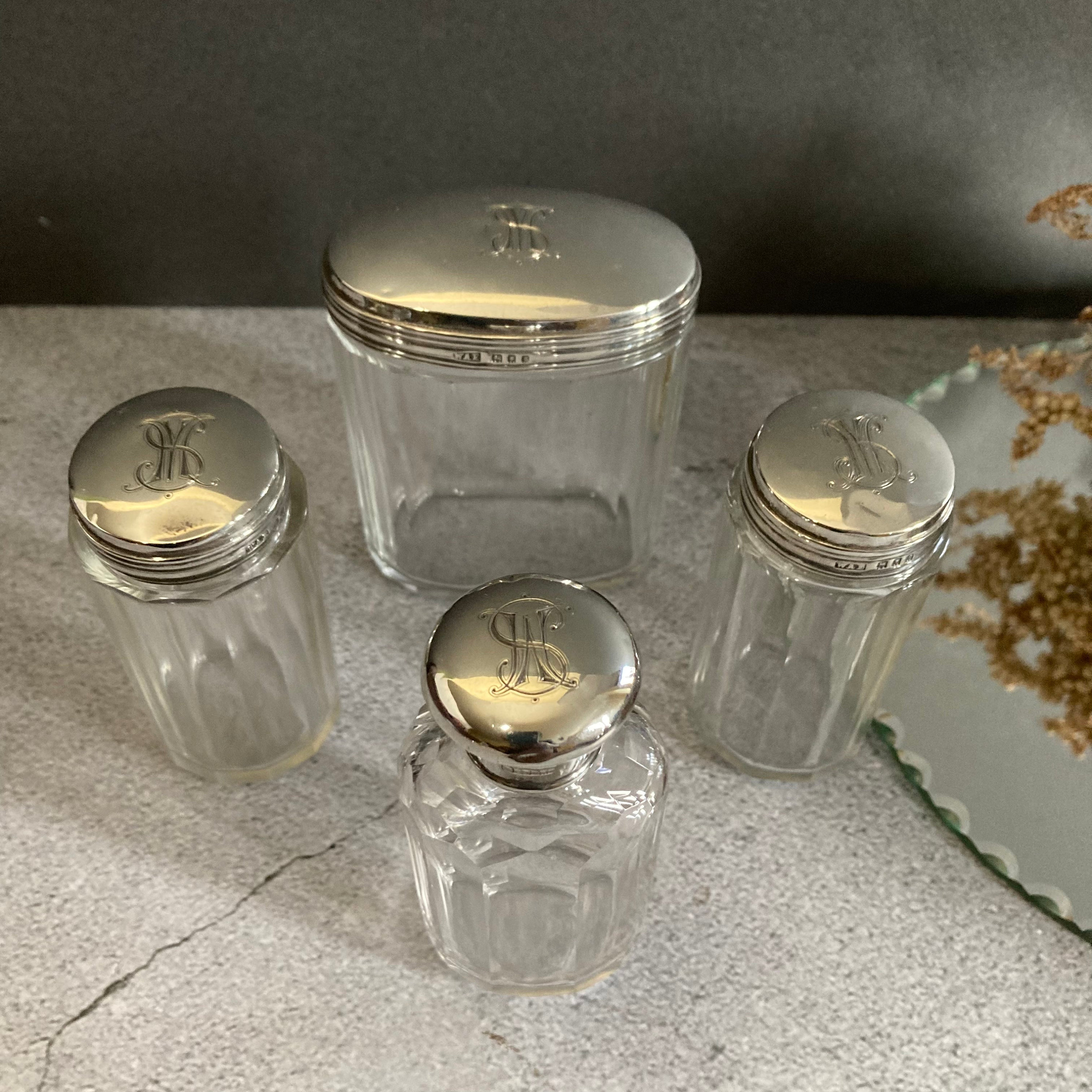 Antique Glass Vanity Jars With Sterling Silver Lids - Etsy