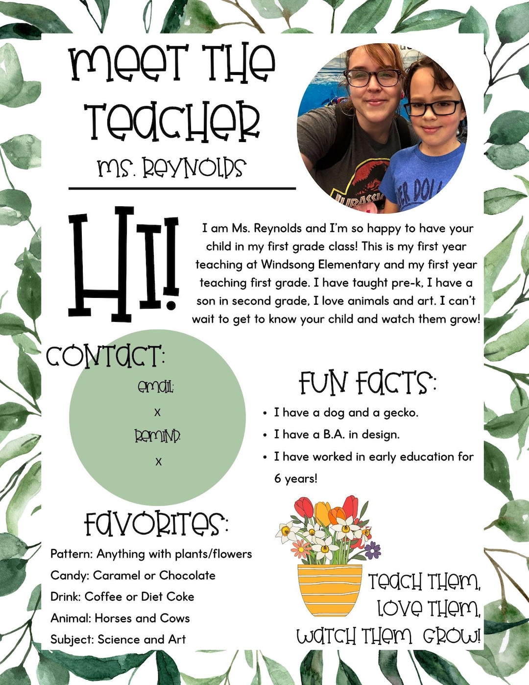 Eucalyptus Meet the Teacher Template - Etsy