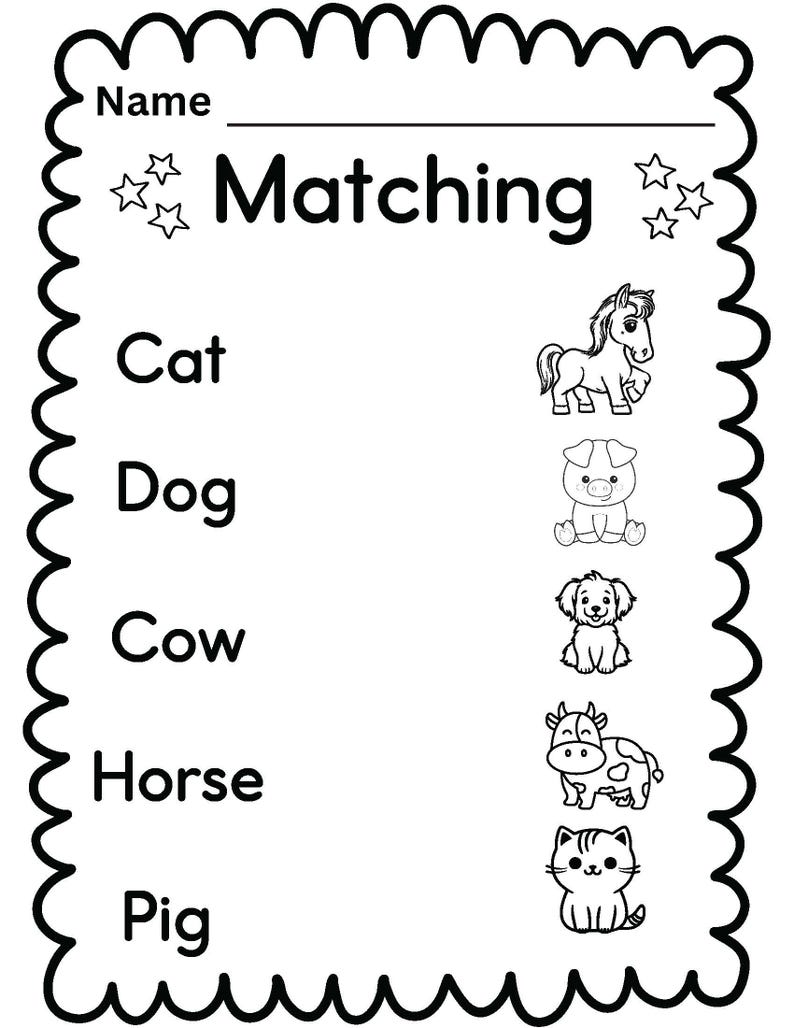 Animal Matching Worksheet - Etsy