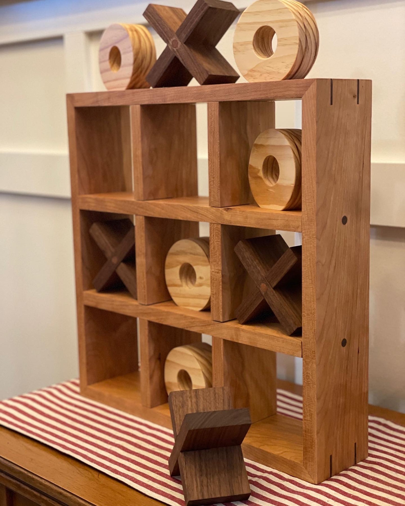 Hand-crafted Tic-tac-toe Shelf - 18"x18"x4" - Cherry Wood, Walnut, and ...