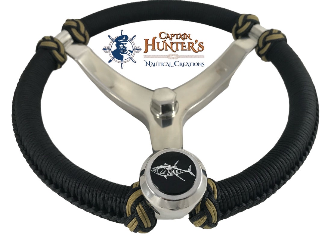 13 1/2 Deluxe SS Knob by Gemlux, Boat Steering Wheel, Paracord Wrapped ...