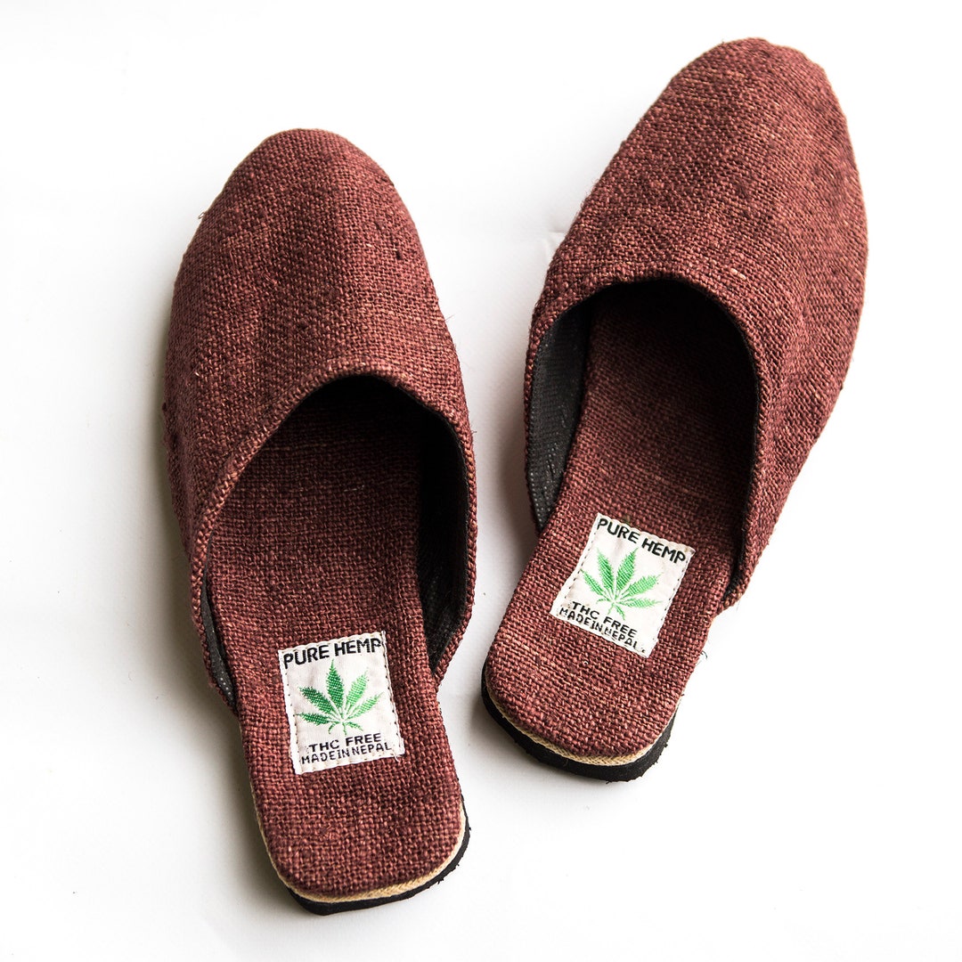 Hemp Slippers in Bordeaux With Rubber Soles, Elegant Unisex Slippers or ...