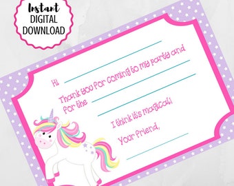 Unicorn Thank You Cards, Unicorn Birhday Party Thank You Note, Unicorn ...