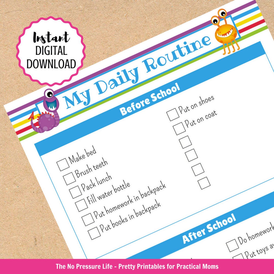Daily Routine Chart for Kids Printable With Cute Monsters - Etsy