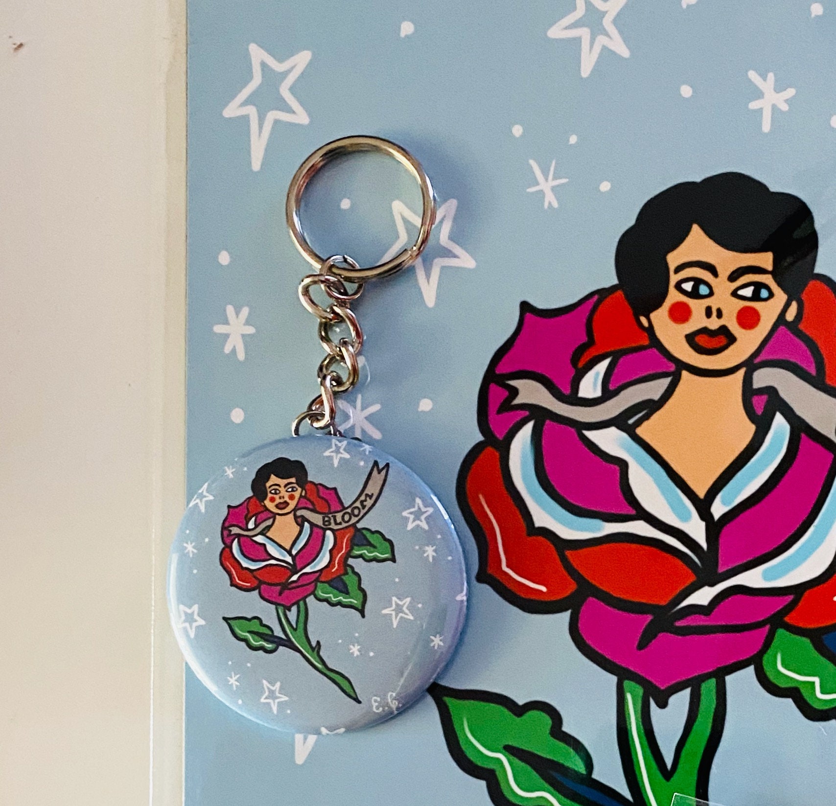 Bloom Print Set, Cards, Key Chain, Original Artwork, Colorful Tattoo ...