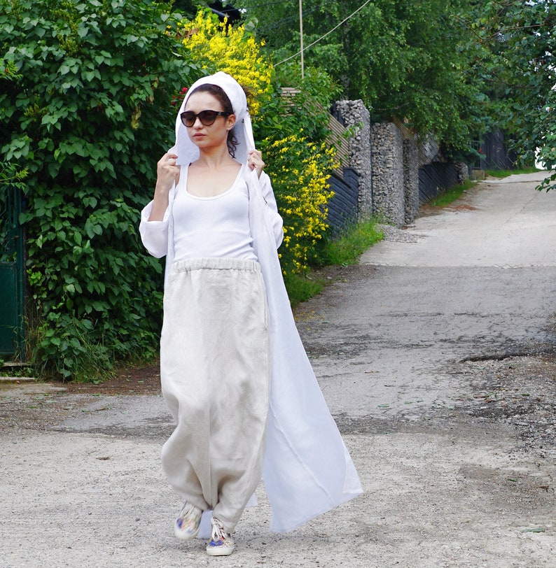 Linen Cape, Maxi Summer Coat, Kaftan Coat, Abaya, Flax Clothing, Hooded ...
