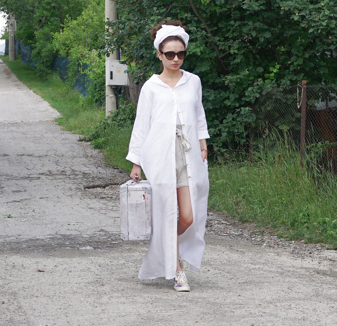 Linen Cape, Maxi Summer Coat, Kaftan Coat, Abaya, Flax Clothing, Hooded ...