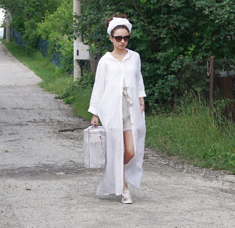 Linen Cape, Maxi Summer Coat, Kaftan Coat, Abaya, Flax Clothing, Hooded ...