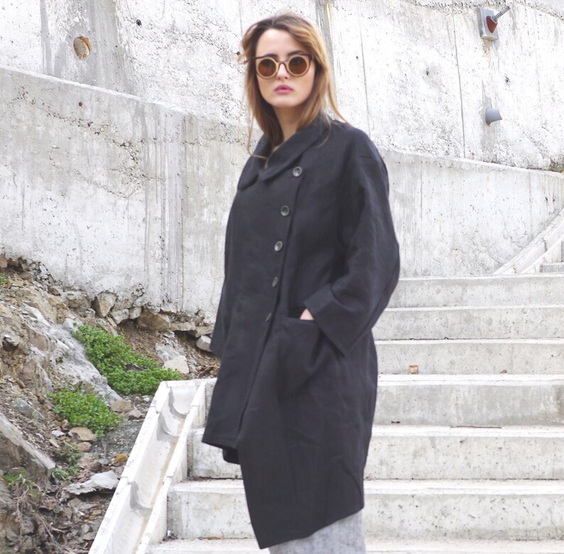 Heavy Black Linen Jacket, Deconstructed Loose Jacket, Asymmetrical ...