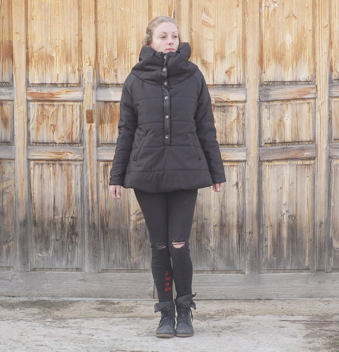 Oversized Puffer Sweatshirt, Big Collar Long Sleeves Puffer Coat ...