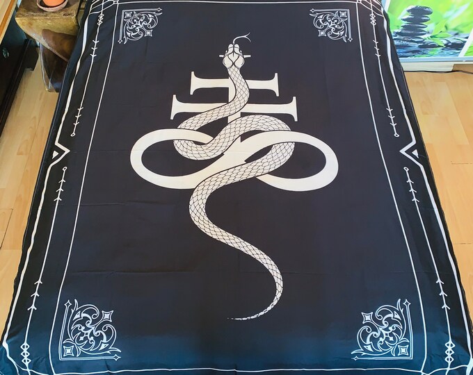 Goth Tapestry – Leviathan Cross Snake Wall Hanging, Gothic Occult ...