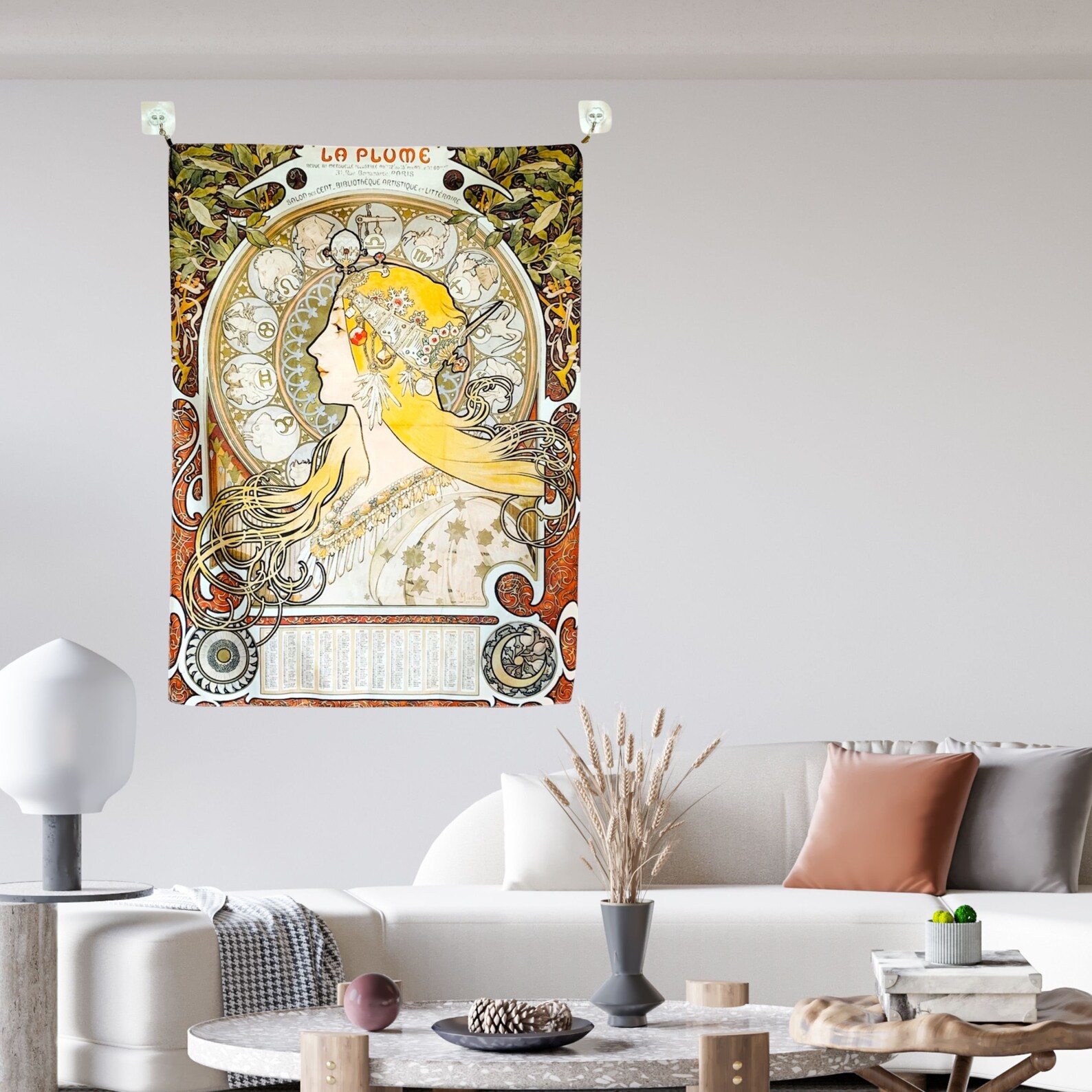 Alphonse Mucha La Plume Tapestry, Zodiac Wall Hanging, Art Nouveau ...