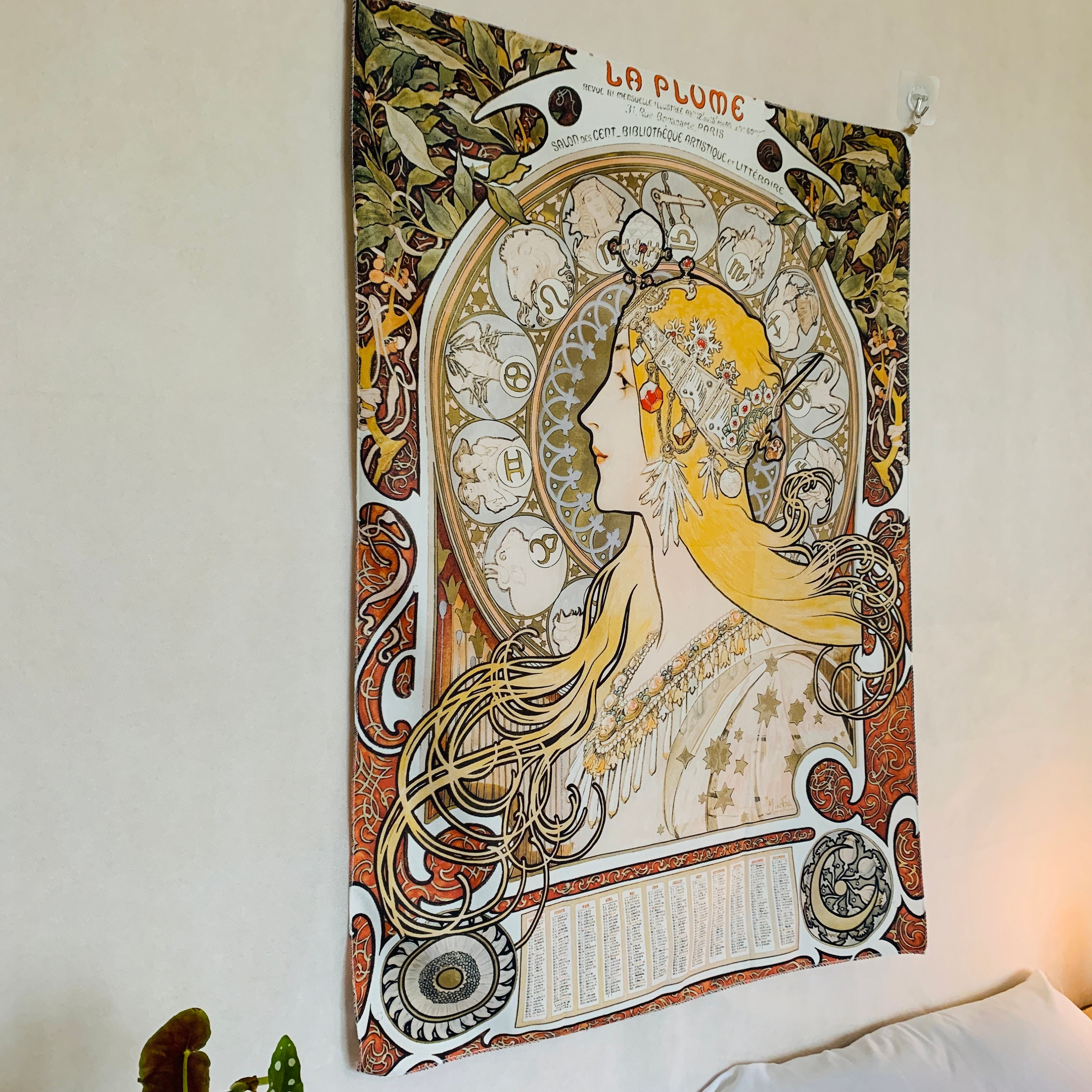 Alphonse Mucha La Plume Tapestry, Zodiac Wall Hanging, Art Nouveau ...