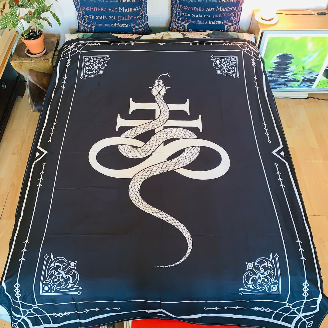 Goth Tapestry – Leviathan Cross Snake Wall Hanging, Gothic Occult ...