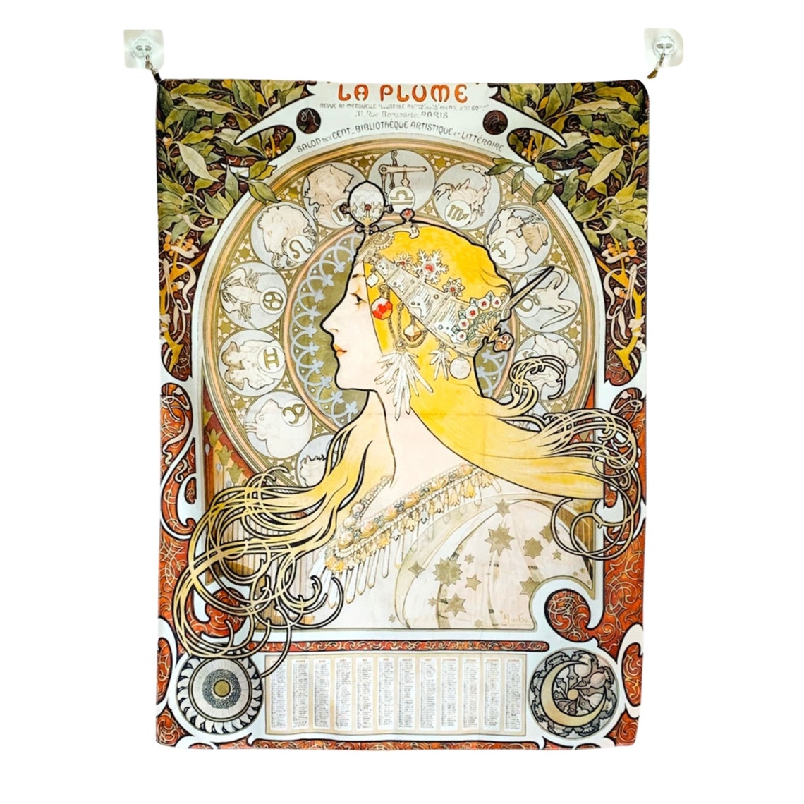 Alphonse Mucha La Plume Tapestry, Zodiac Wall Hanging, Art Nouveau ...