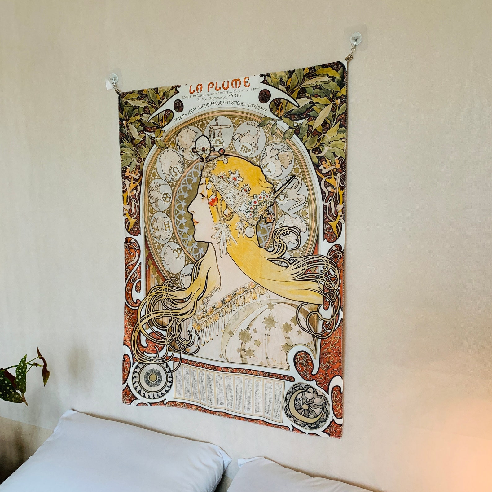 Alphonse Mucha La Plume Tapestry, Zodiac Wall Hanging, Art Nouveau ...